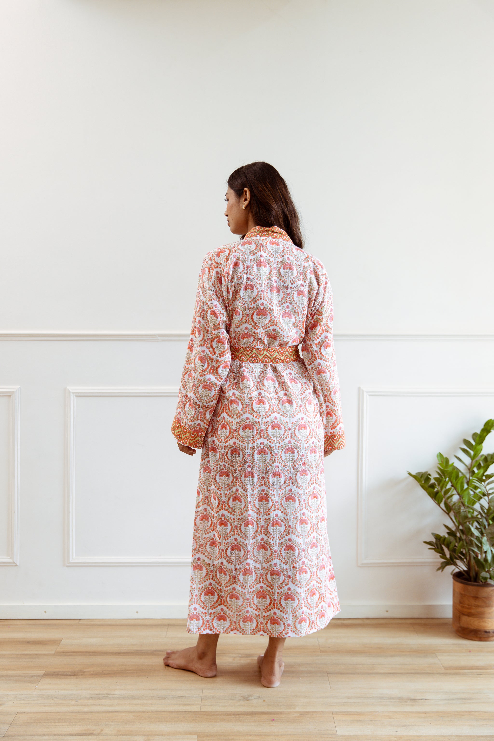 SALE Long Cotton Robe - Pretty Pink Floral Print– HappyCabbageLondon