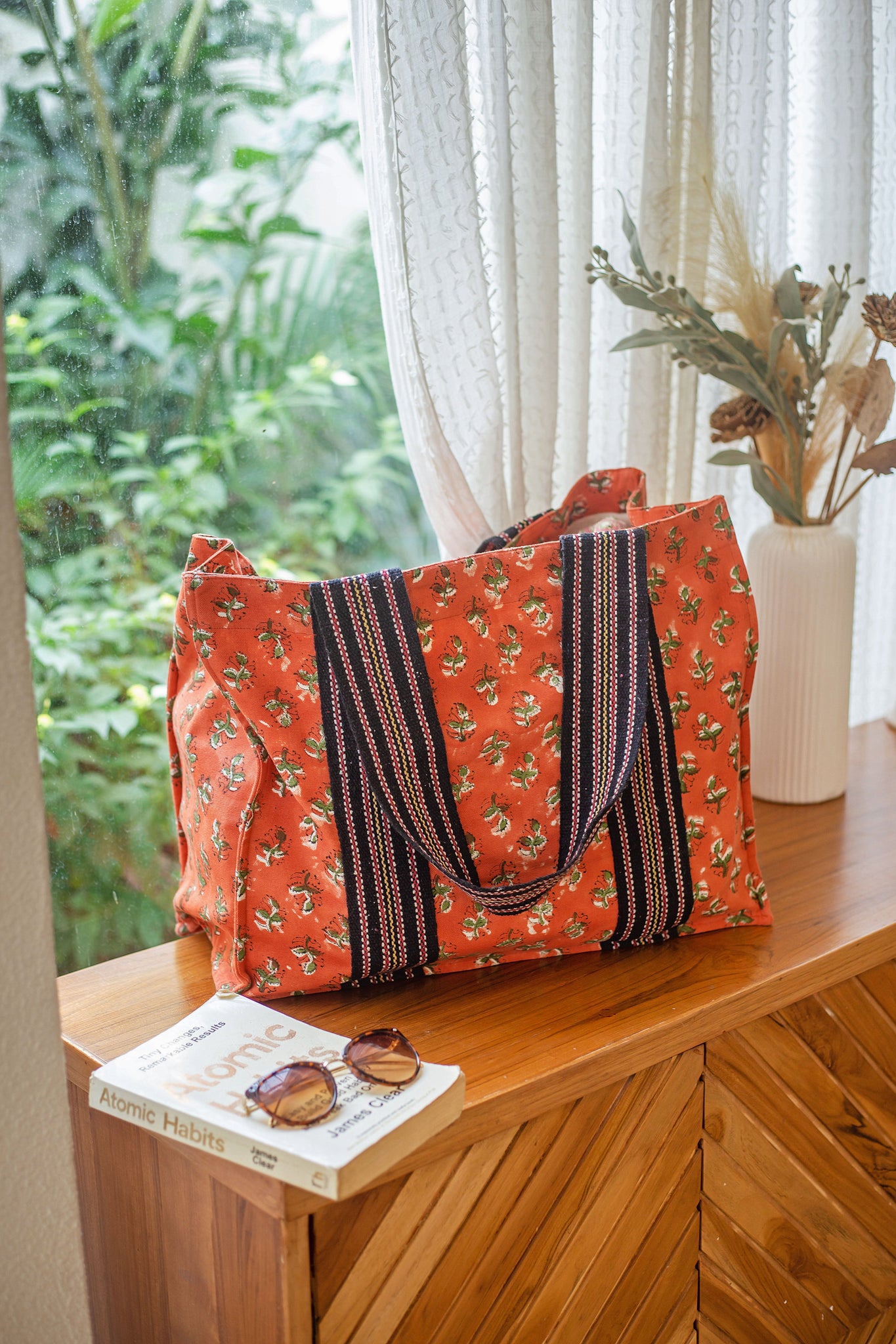 SALE Block Print Cotton Tote Bag - Burnt Orange– HappyCabbageLondon